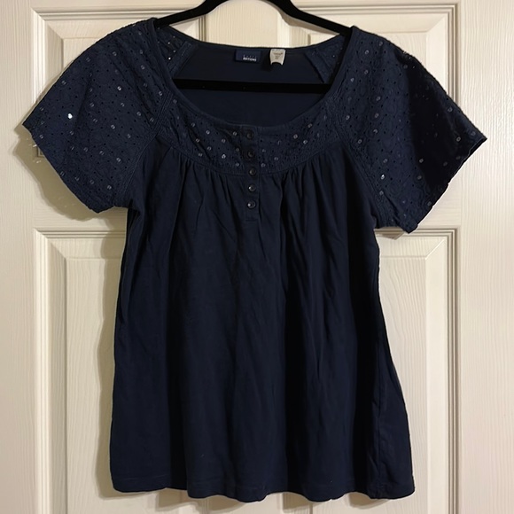 Basic Editions | Tops | Basic Editions Navy Blue Sequin Embellished Tee Shirt | Poshmark